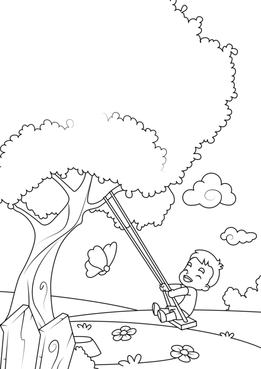 Disegno da colorare primavera, albero a dondolo - Disegni Da Colorare E ...