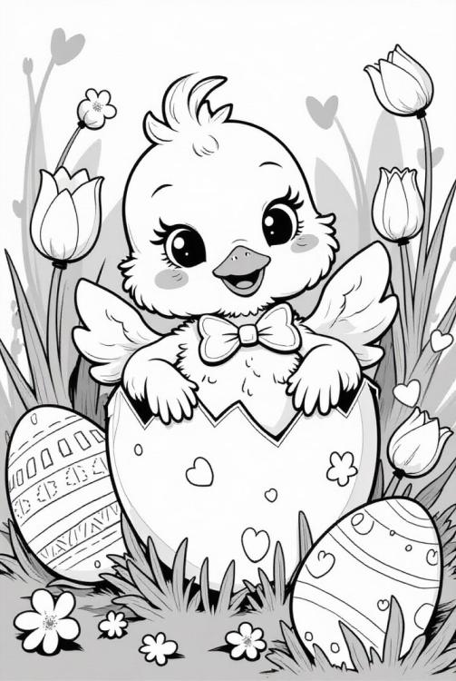 Disegno da Colorare di Pulcino di Pasqua esce dall'uovo – Disegni da ...