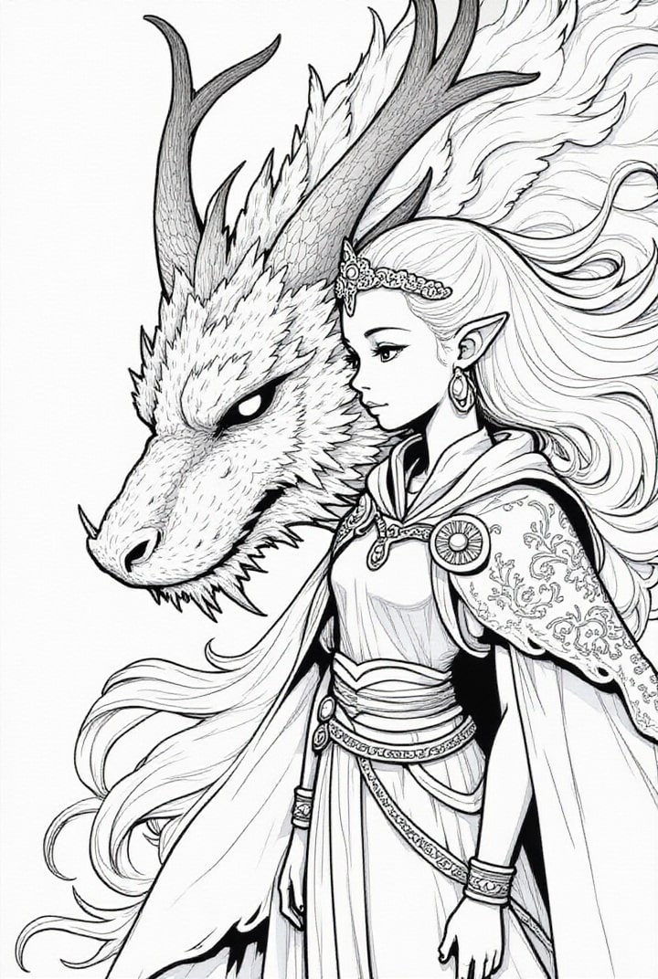 Disegno da Colorare di drago con principessa guerriera – Disegni da ...